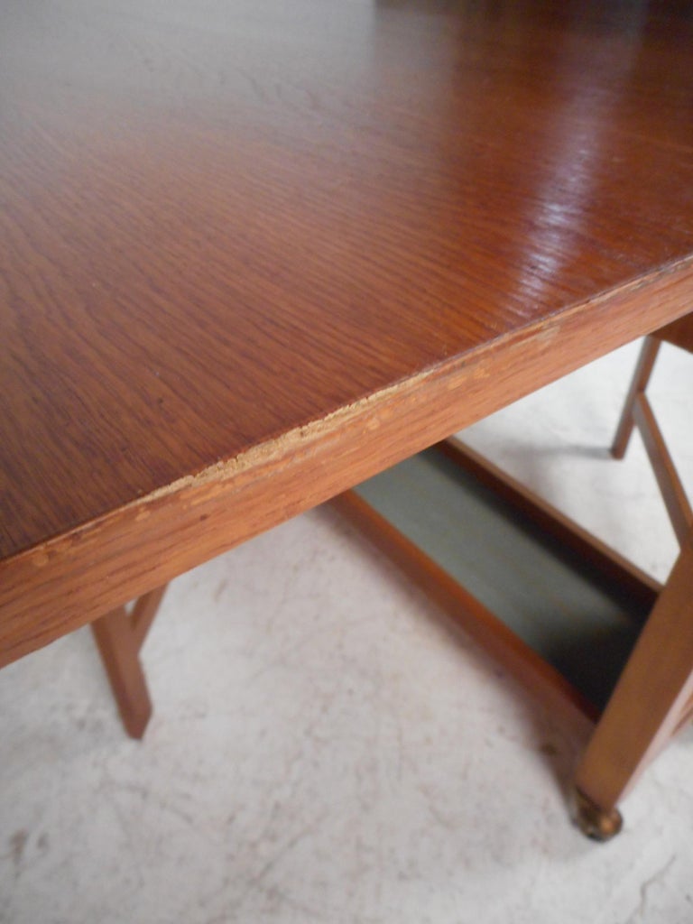 Midcentury Drop-Leaf Apartment Table on Casters with Hideaway Slat-Wood ...