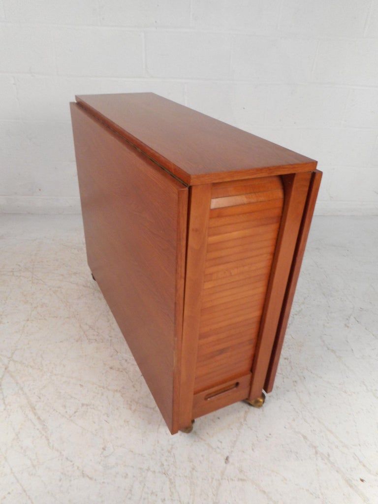 Midcentury Drop-Leaf Apartment Table on Casters with Hideaway Slat-Wood ...