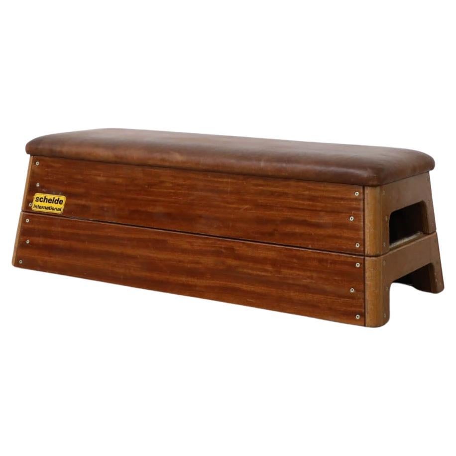 Mid-Century Dutch Stacked Oak and Teak Gymnastics Bench with Leather ...