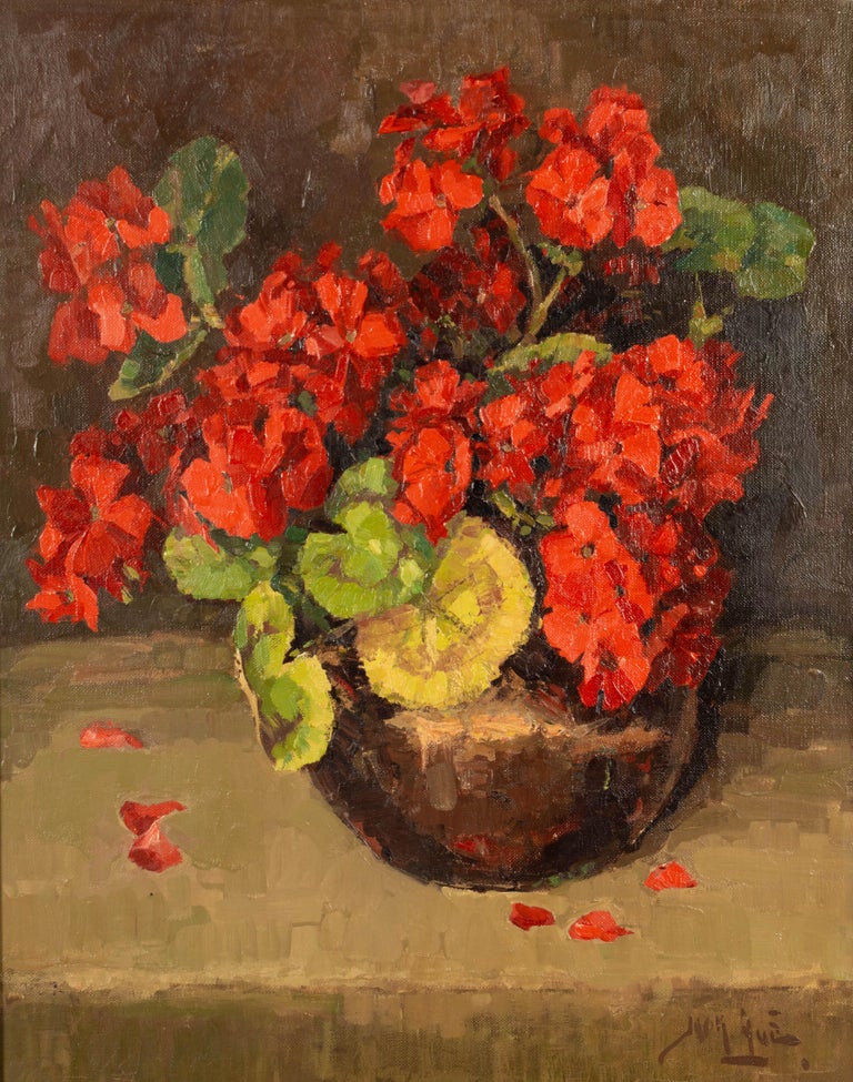 Mid-Century Dutch Still Life Painting of Geraniums For Sale at 1stDibs