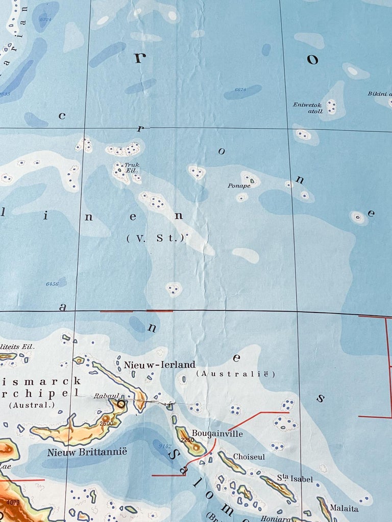 Mid-Century Dutch Topographical Wall Map of Australia and Oceania on ...