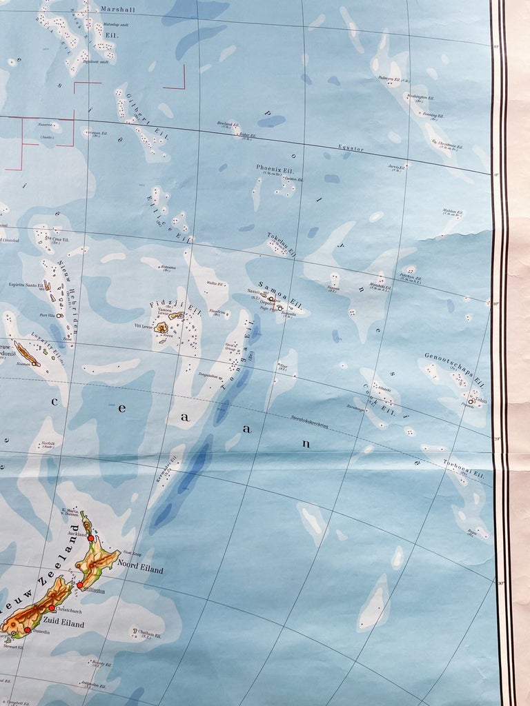 Mid-Century Dutch Topographical Wall Map of Australia and Oceania on ...
