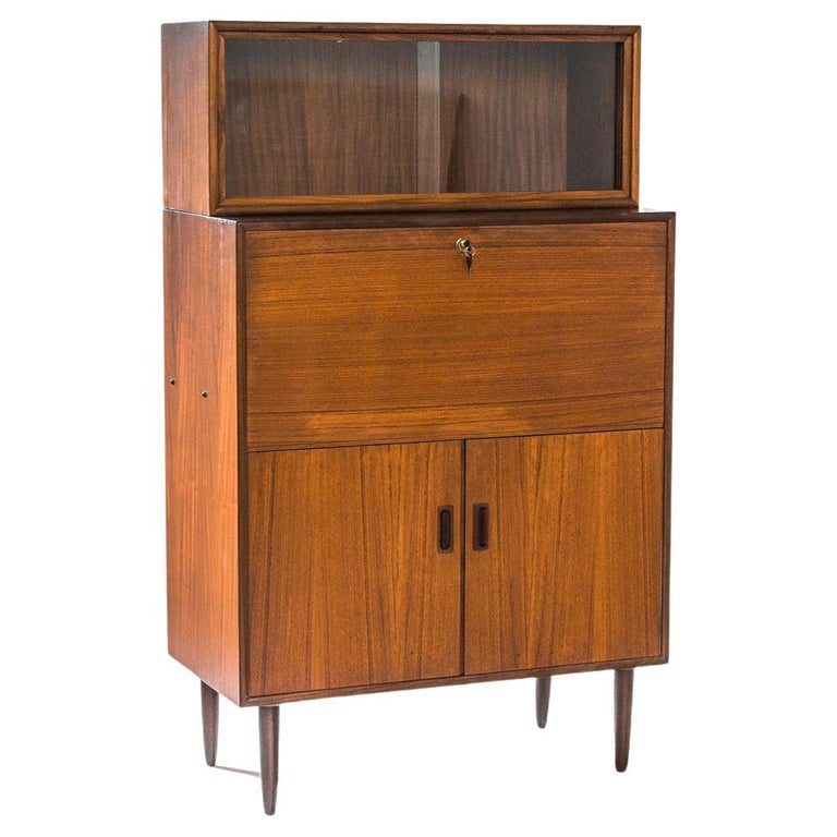Mid-Century Dutch Wooden Highboard with Tapered Feet at 1stDibs
