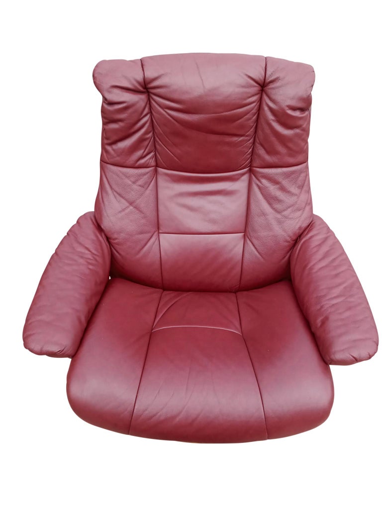 Ekornes Stressless Adjustable Burgundy Leather Recliner Ottoman Norway ...
