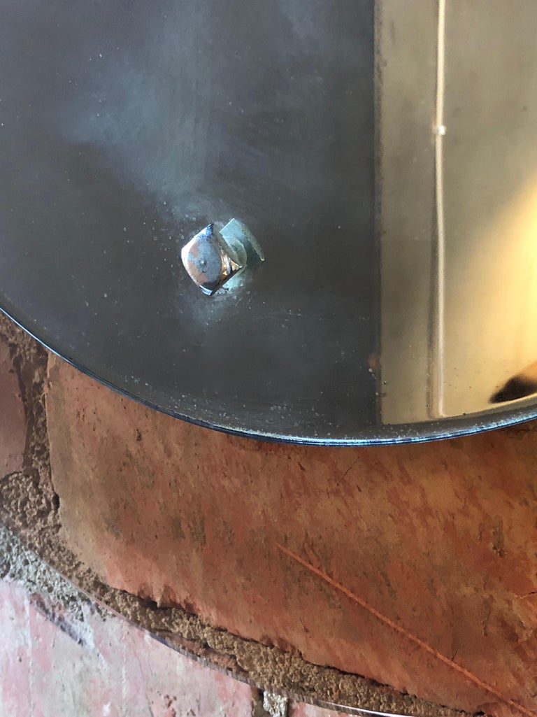 Midcentury Elliptical Mirror with Orange Minimal Frame Glass, Italy ...