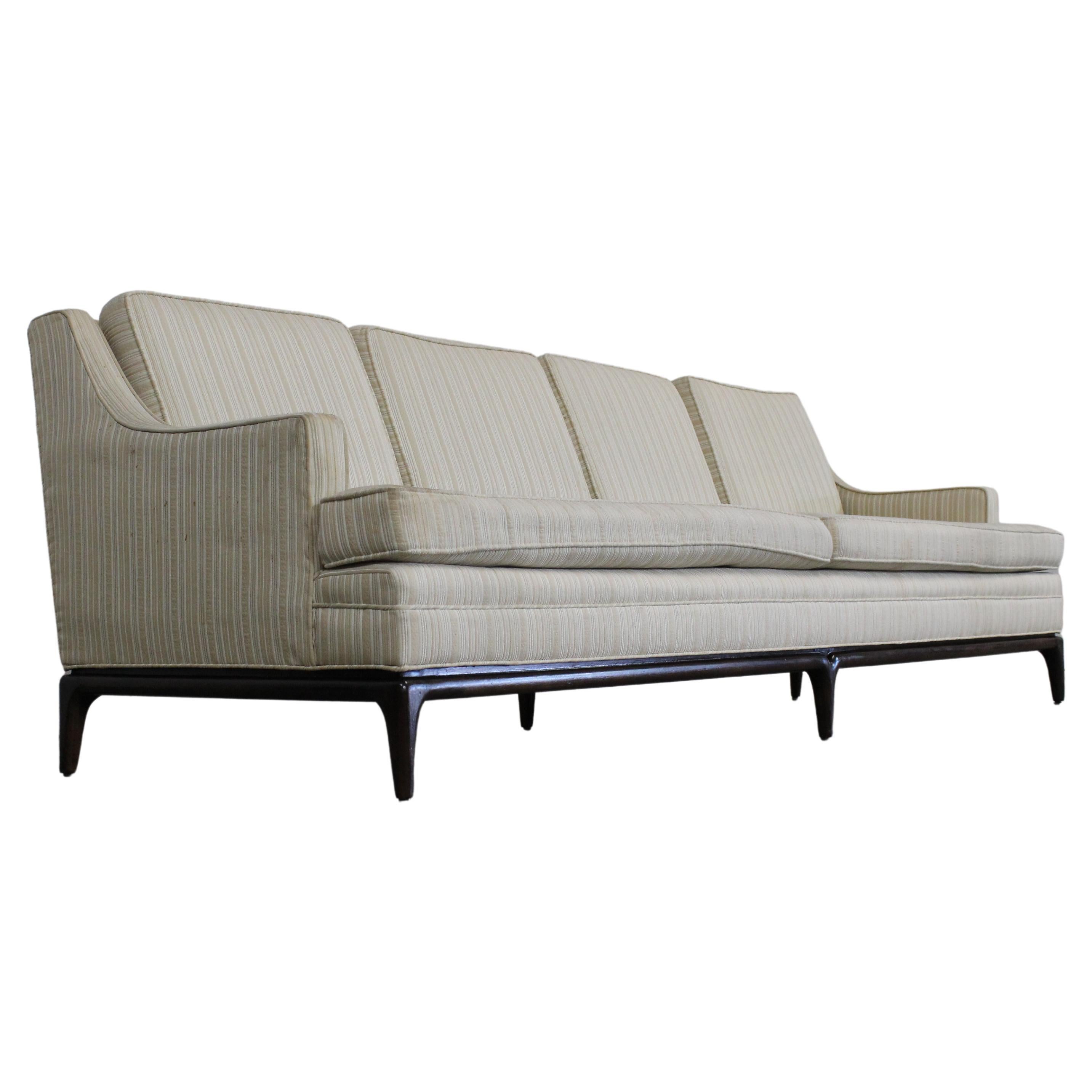 Mid-Century Modern Concave-Front White Sofa on Wood Base at 1stDibs