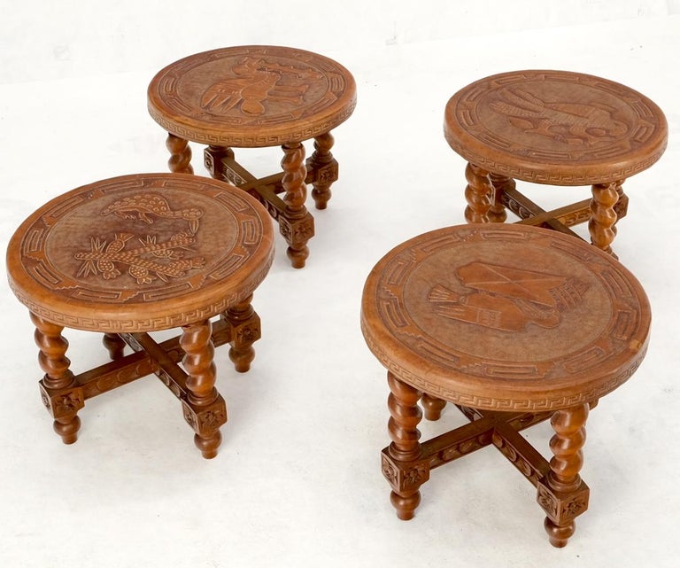 Mid Century Embossed Leather South American Coffee Table 4 Nesting ...