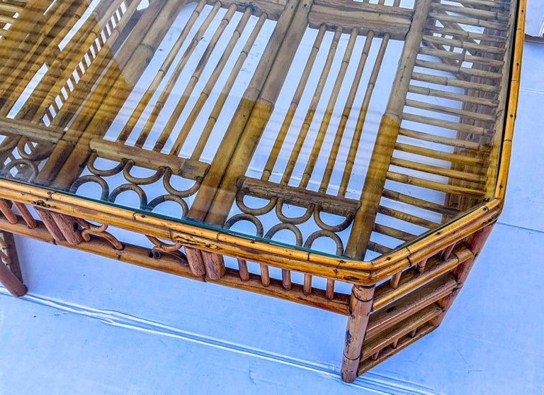 Midcentury English Brighton Pavilion Style Burnt Bamboo Coffee Table ...
