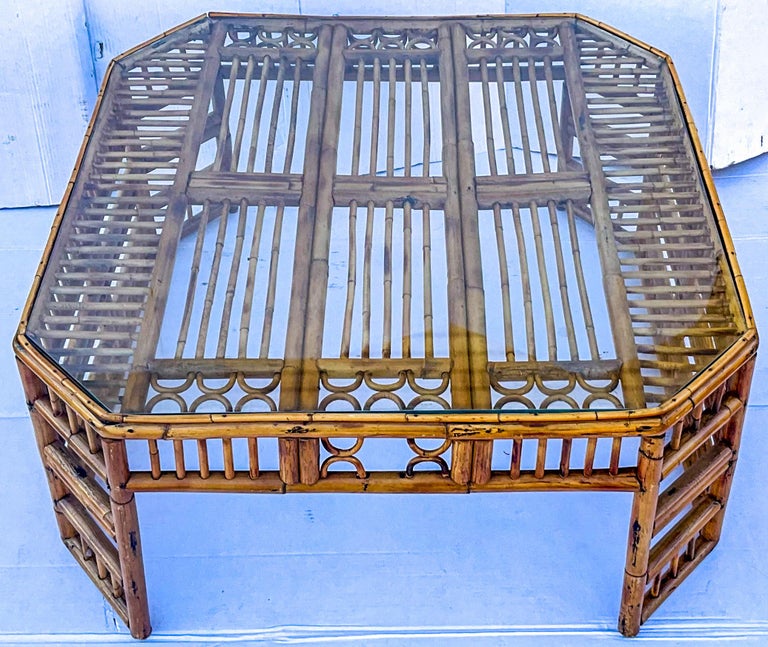 Midcentury English Brighton Pavilion Style Burnt Bamboo Coffee Table ...