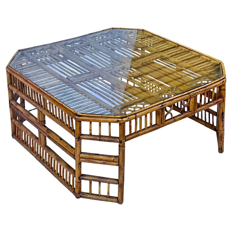 Midcentury English Brighton Pavilion Style Burnt Bamboo Coffee Table ...