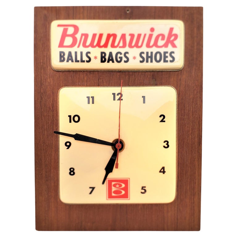 Mid-Century Era Brunswick Bowling Lighted Advertising Wall Clock at 1stDibs