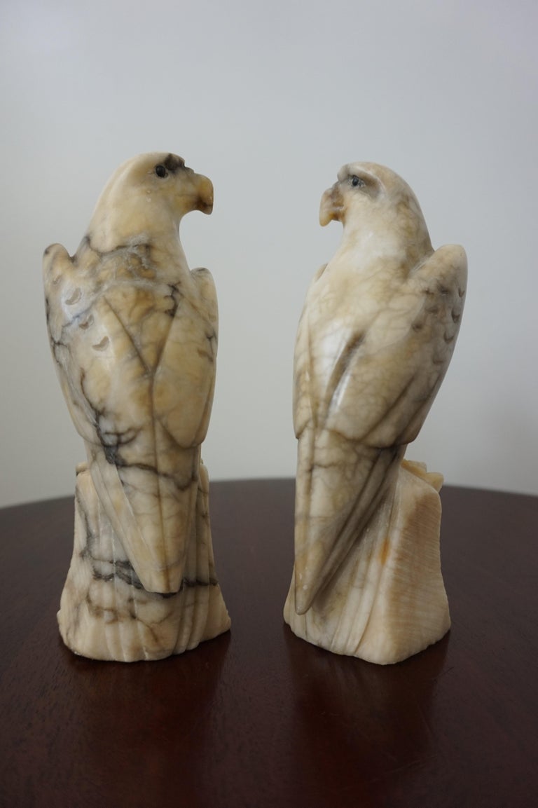 Midcentury Era Hand Carved Pair of Alabaster Majestic Eagle Sculptures ...