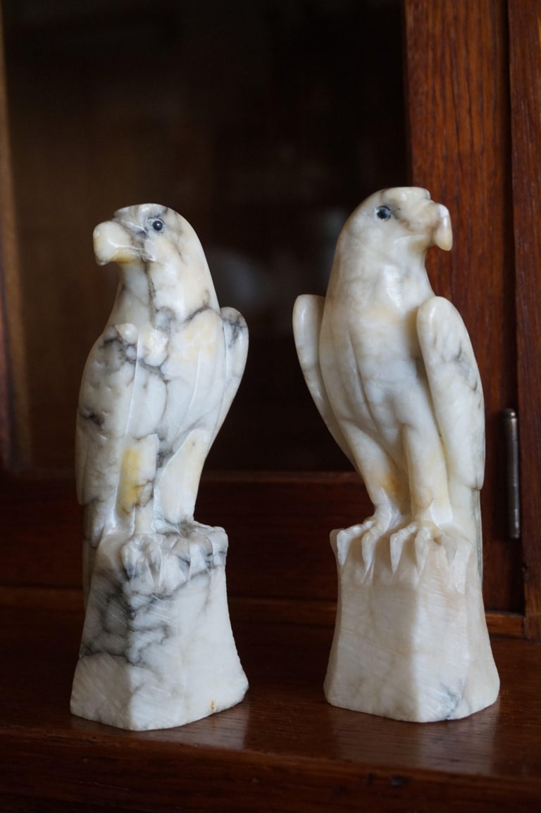 Midcentury Era Hand Carved Pair of Alabaster Majestic Eagle Sculptures ...