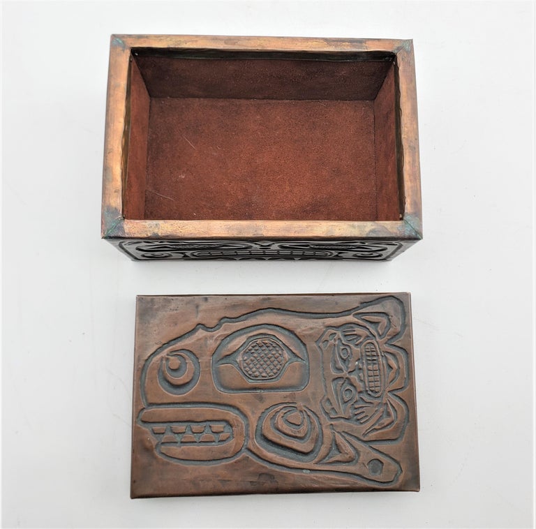 Mid-Century Era West Coast Haida Styled Copper Covered Box with Repouse ...