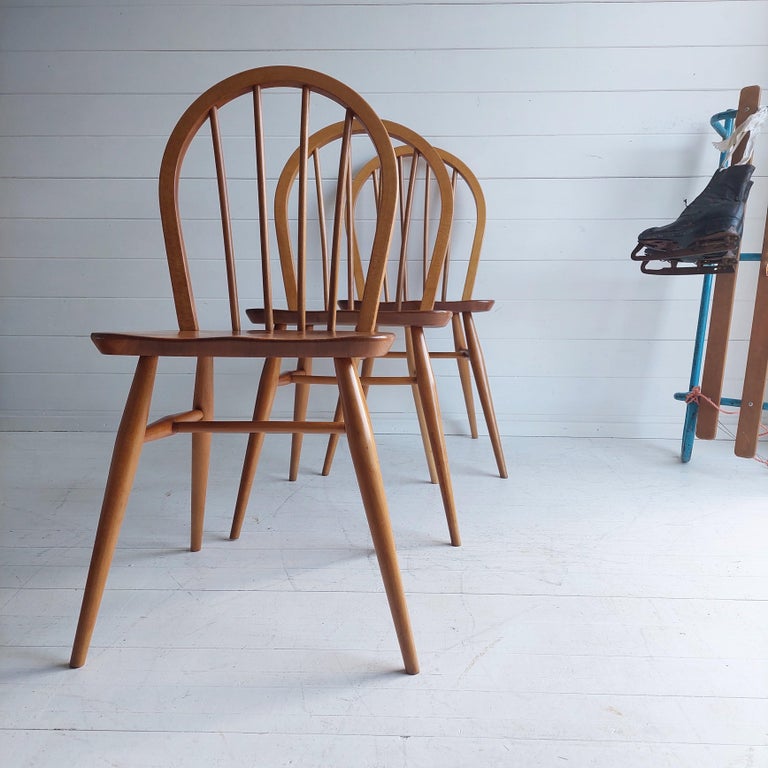 Mid century Ercol Set Of 3 Blonde Hoop Backed Dining Chairs Model 400 ...