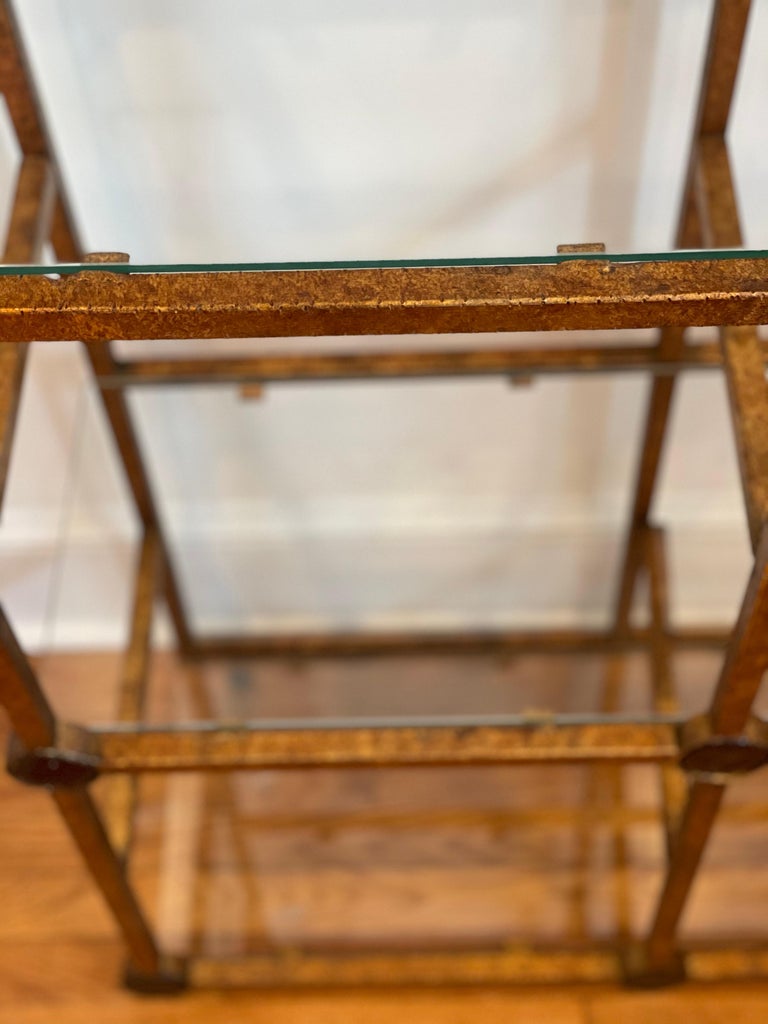 Mid Century Etagere Hammered and Gilt Metal Frame with Amber Colored ...