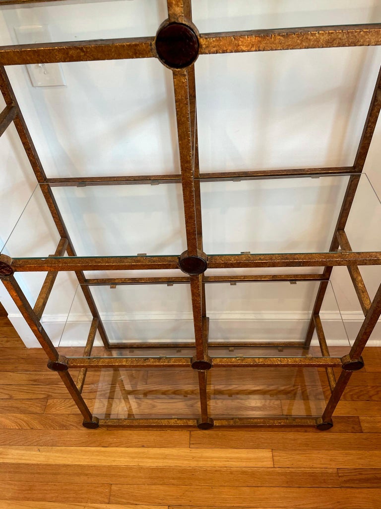Mid Century Etagere Hammered and Gilt Metal Frame with Amber Colored ...