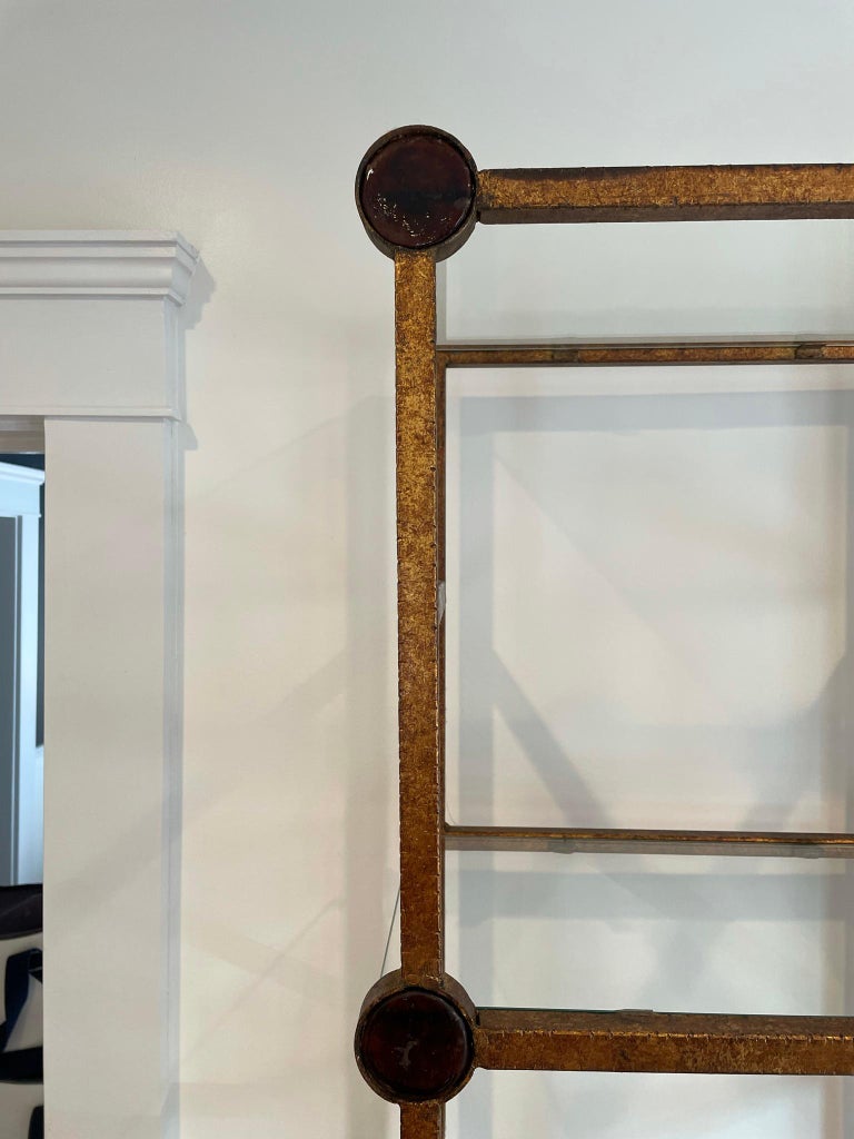 Mid Century Etagere Hammered and Gilt Metal Frame with Amber Colored ...