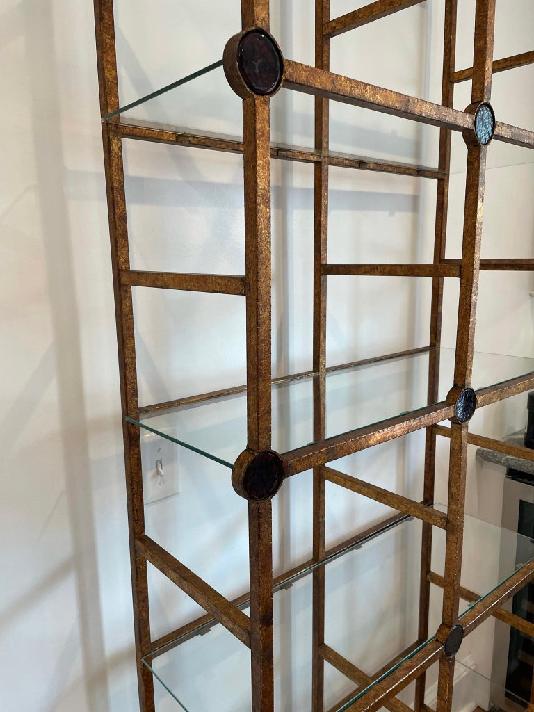 Mid Century Etagere Hammered and Gilt Metal Frame with Amber Colored ...