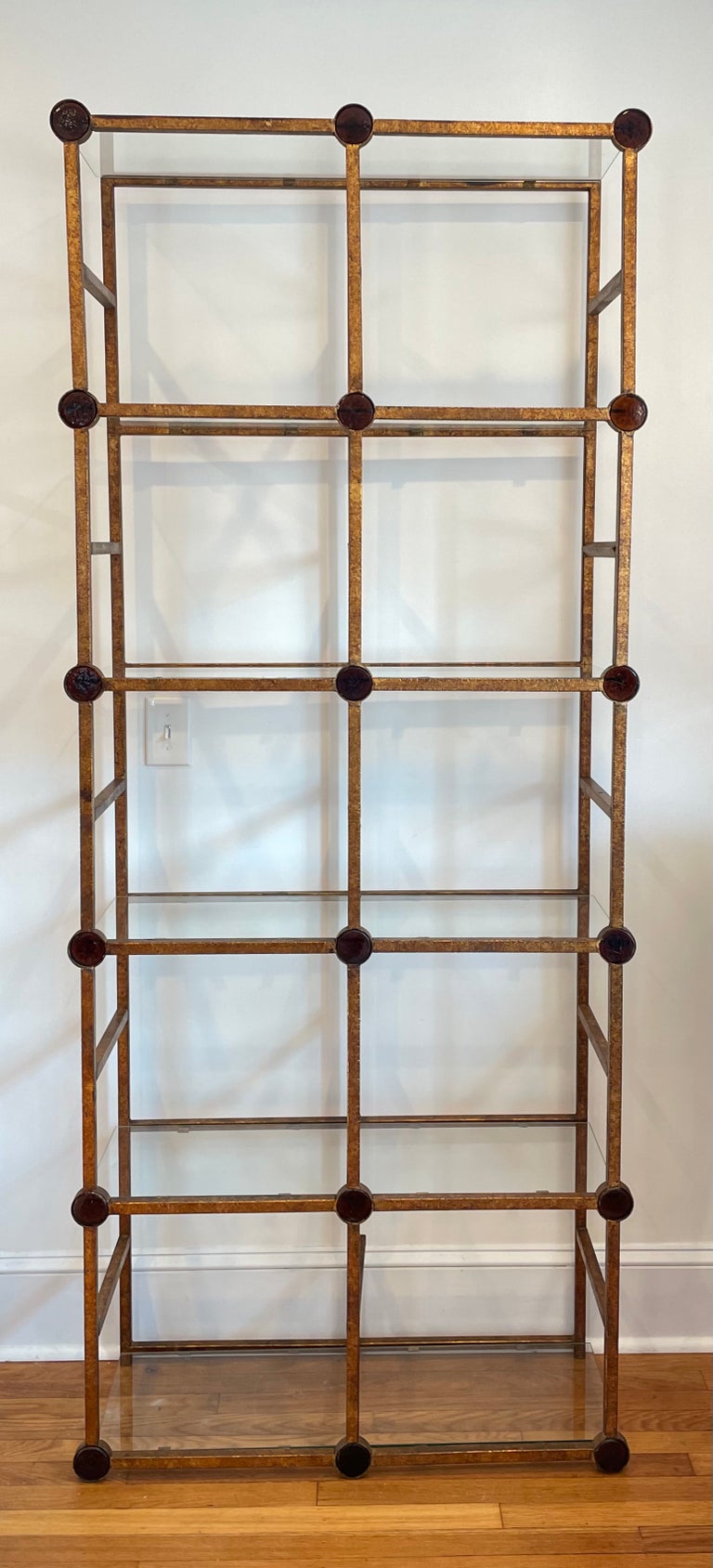 Mid Century Etagere Hammered and Gilt Metal Frame with Amber Colored ...