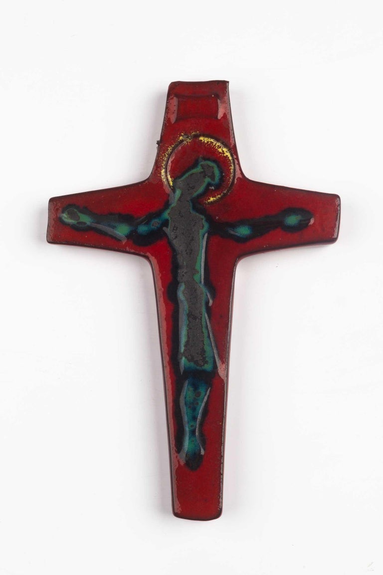 Mid-Century European Crucifix, Red, Grey, Gold, 1960s at 1stDibs