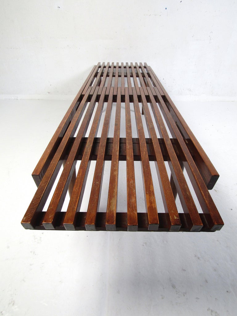 Midcentury Expanding Wood-Slat Table For Sale at 1stDibs