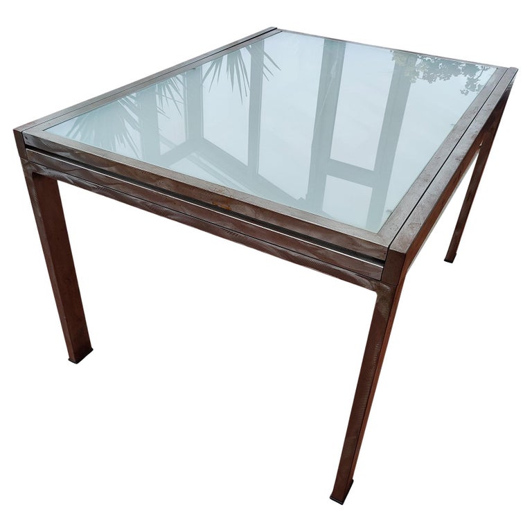 Mid-Century Extendable Satined Glass Dining Table For Sale at 1stDibs