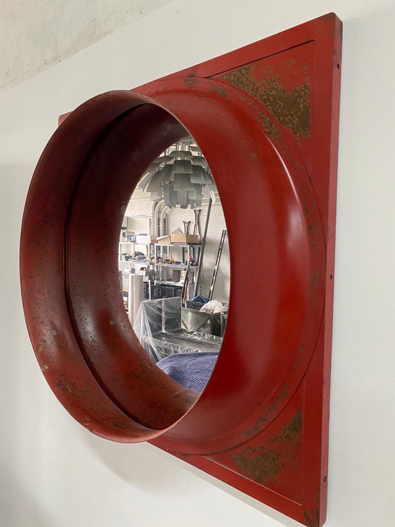 Mid-Century Factory Industrial Wall Mirror For Sale at 1stDibs
