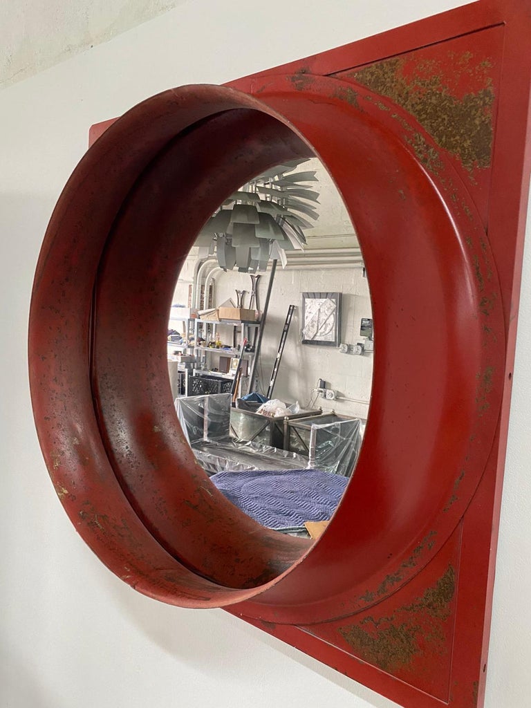 Mid-Century Factory Industrial Wall Mirror For Sale at 1stDibs