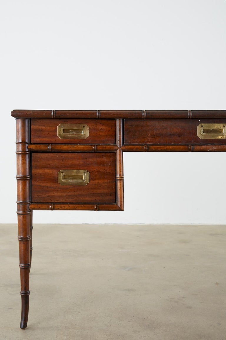 Midcentury Faux Bamboo Leather Top Writing Desk by Drexel at 1stDibs