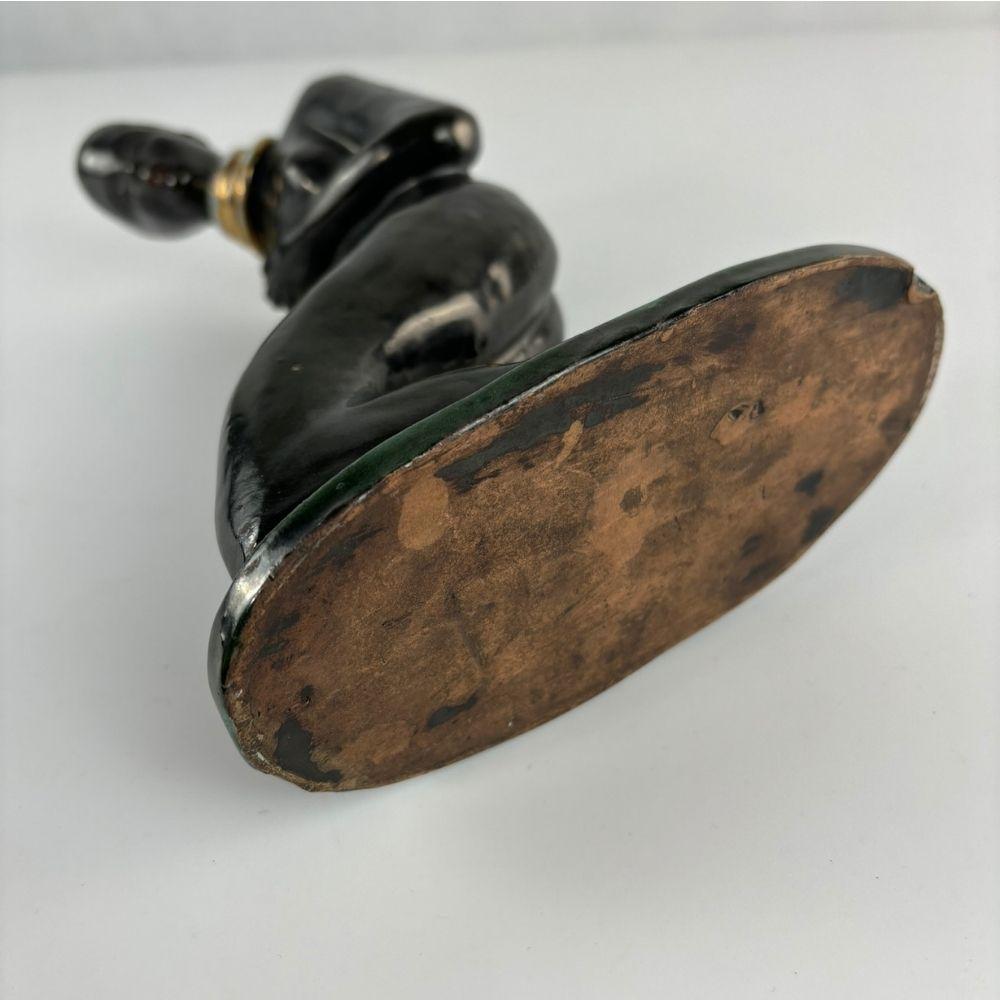 Mid-century female sculpture with silk black, turquoise, gold shade by ...