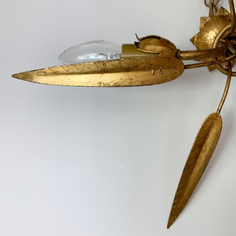 Midcentury 'Ferro Art' Gilt Leaf Ceiling Light For Sale at 1stDibs