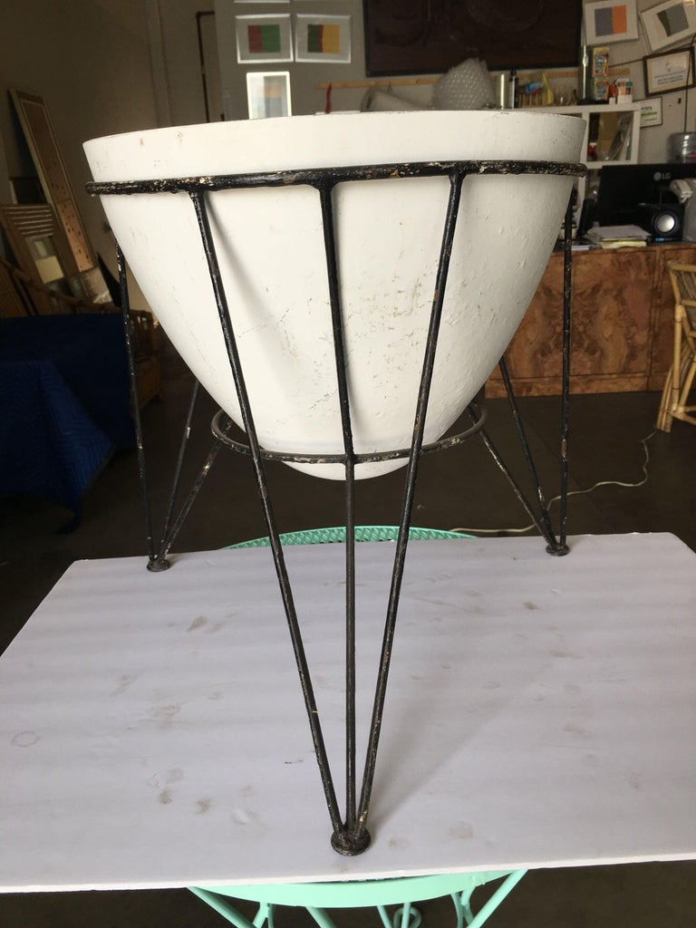 Midcentury Fiberglass Planter on Iron Wire Tripod Base at 1stDibs