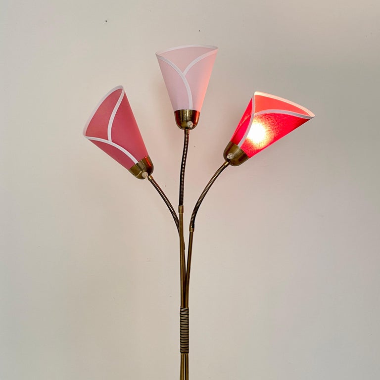 Mid-Century Floor Lamp in Brass with Three Movable Arms, 1952 For Sale ...