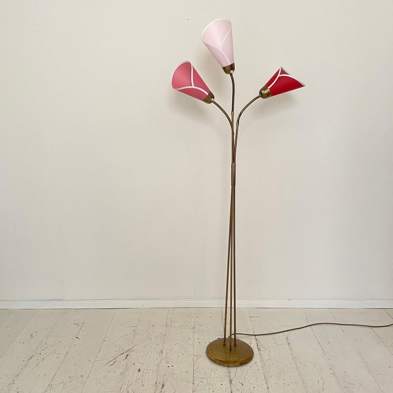 Mid-Century Floor Lamp in Brass with Three Movable Arms, 1952 For Sale ...