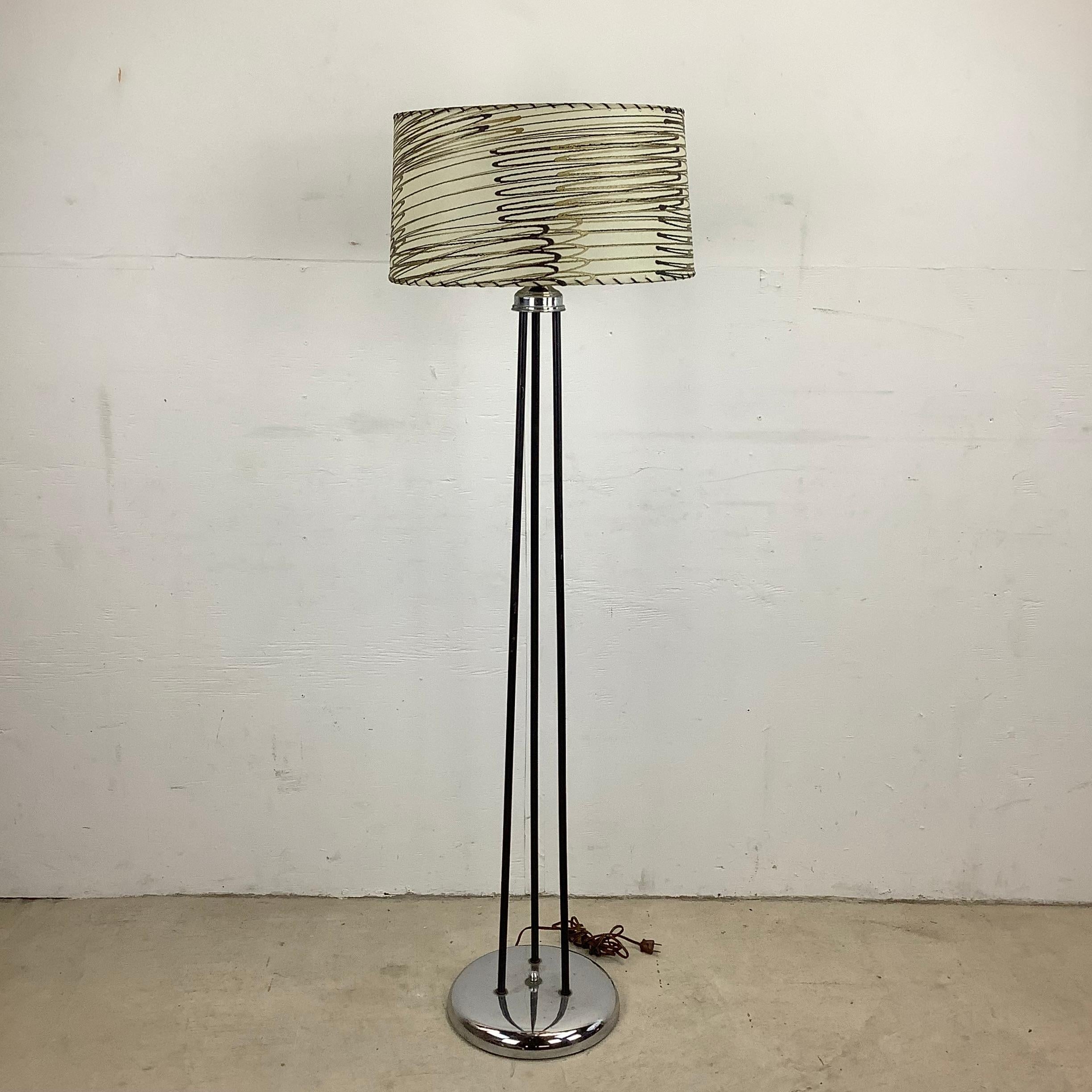 Mid-Century Floor Lamp with Zebra Style Shade and Chrome Detailing For ...