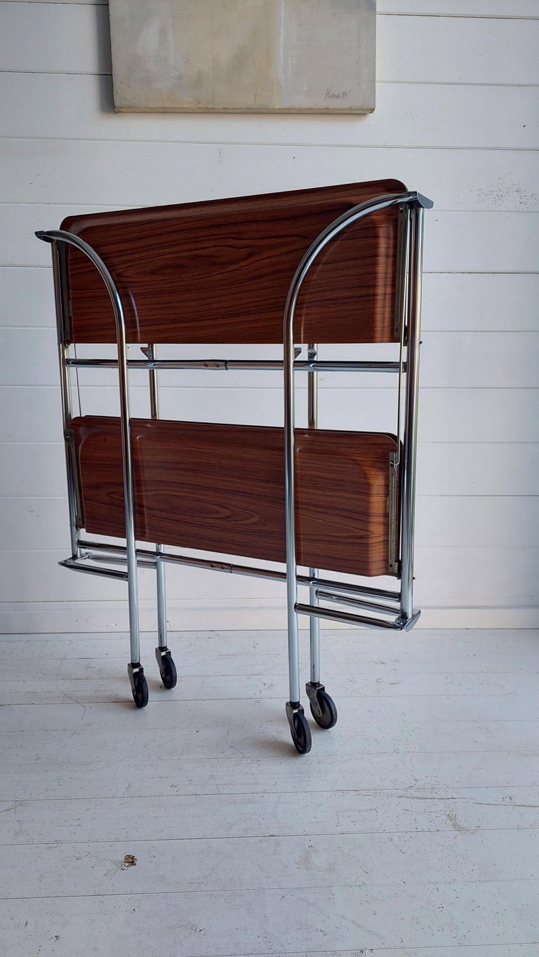 Mid-Century Folding Dinette German Trolley Chrome and Plywood Bar Cart ...