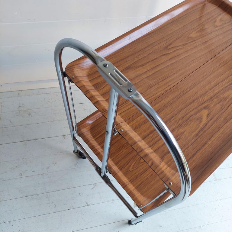 Mid-Century Folding Dinette German Trolley Chrome and Plywood Bar Cart ...