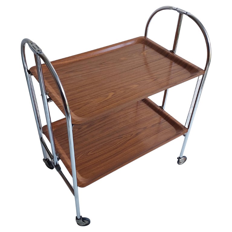 Mid-Century Folding Dinette German Trolley Chrome and Plywood Bar Cart ...