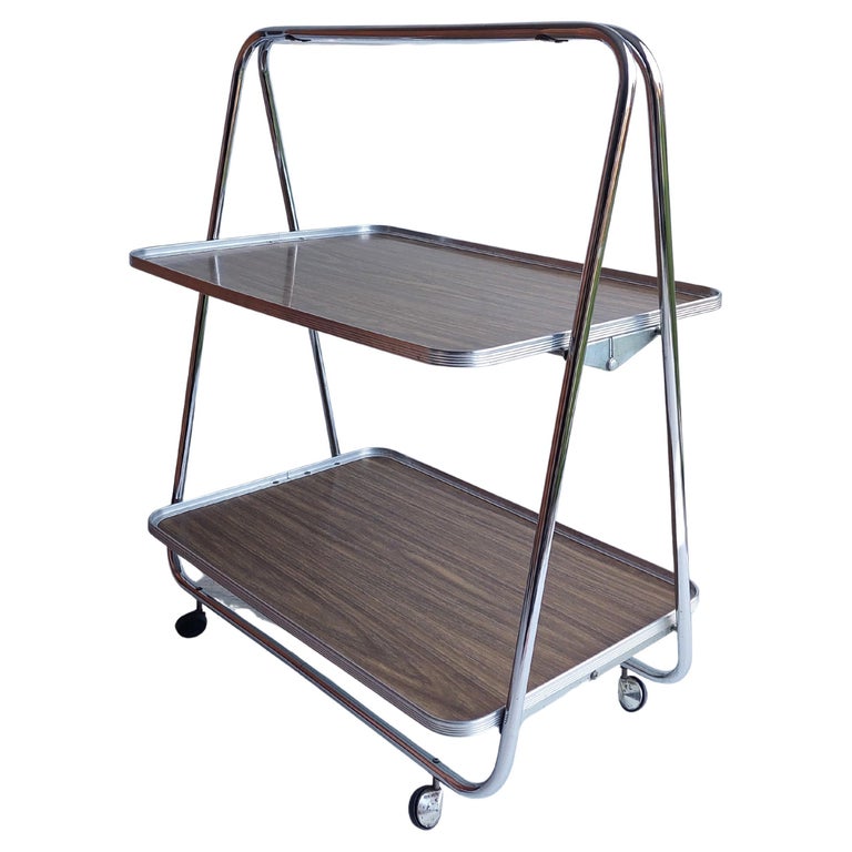 Mid Century Folding Formica and Chrome Trolley Bar Cart Italian Robex ...