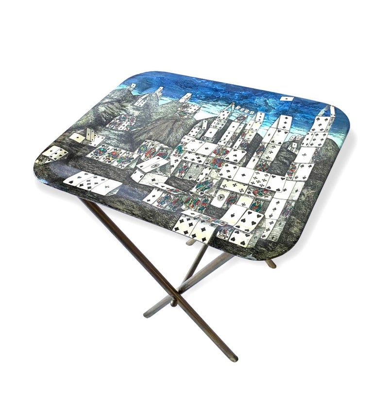 Midcentury Folding Tray Table "City of Cards", Piero Fornasetti, Italy ...