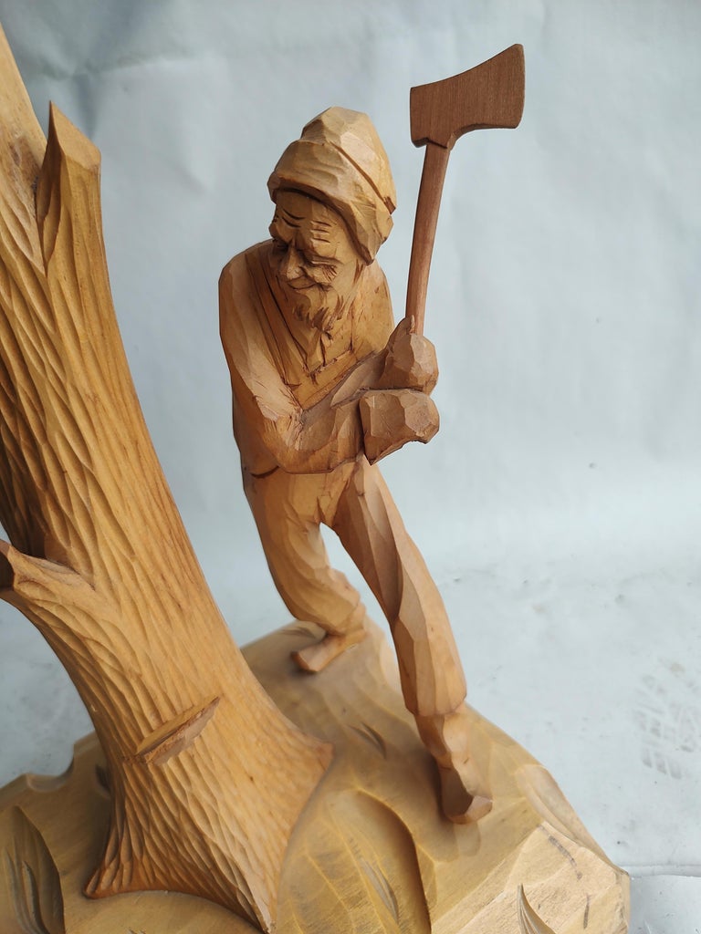 Midcentury Folk Art Ashstand with Figure Hand Carved by Paul Emile ...