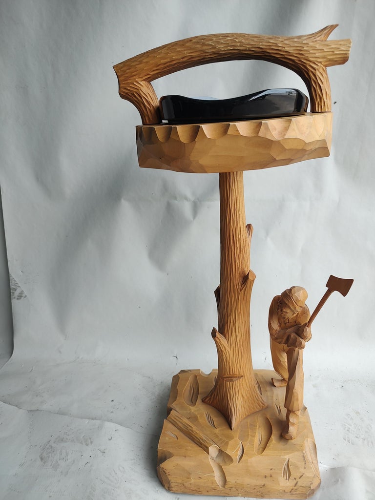 Midcentury Folk Art Ashstand with Figure Hand Carved by Paul Emile ...