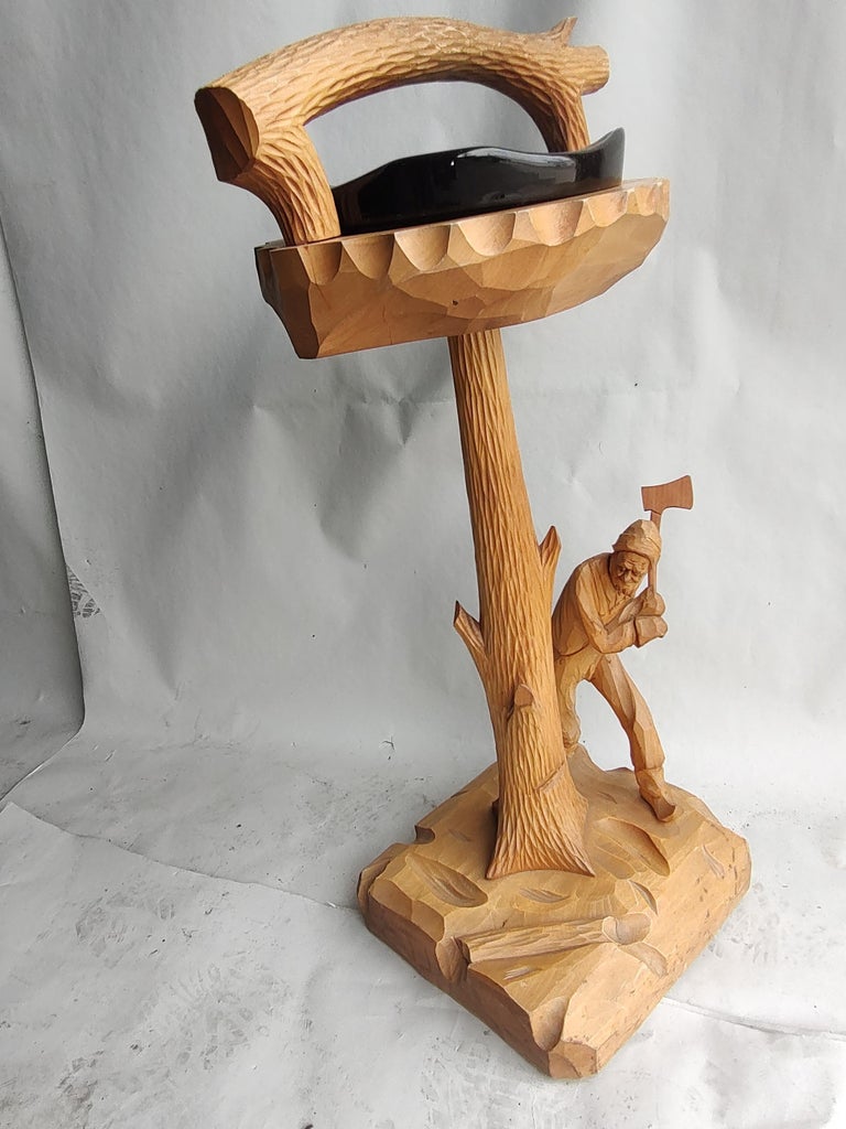 Midcentury Folk Art Ashstand with Figure Hand Carved by Paul Emile ...
