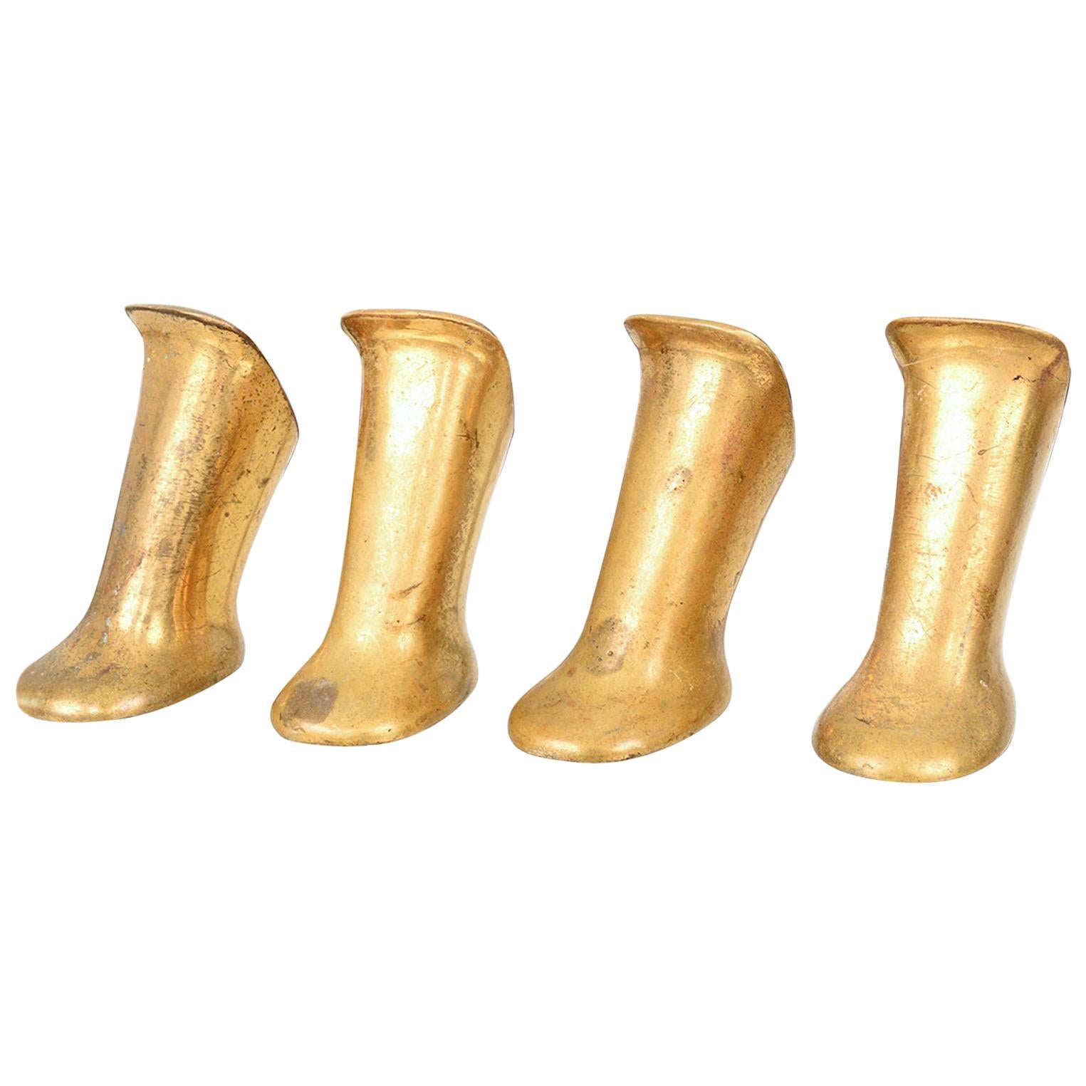 Midcentury Four Bronze Brass Sabot Leg Caps Cups Tips from Italy at ...