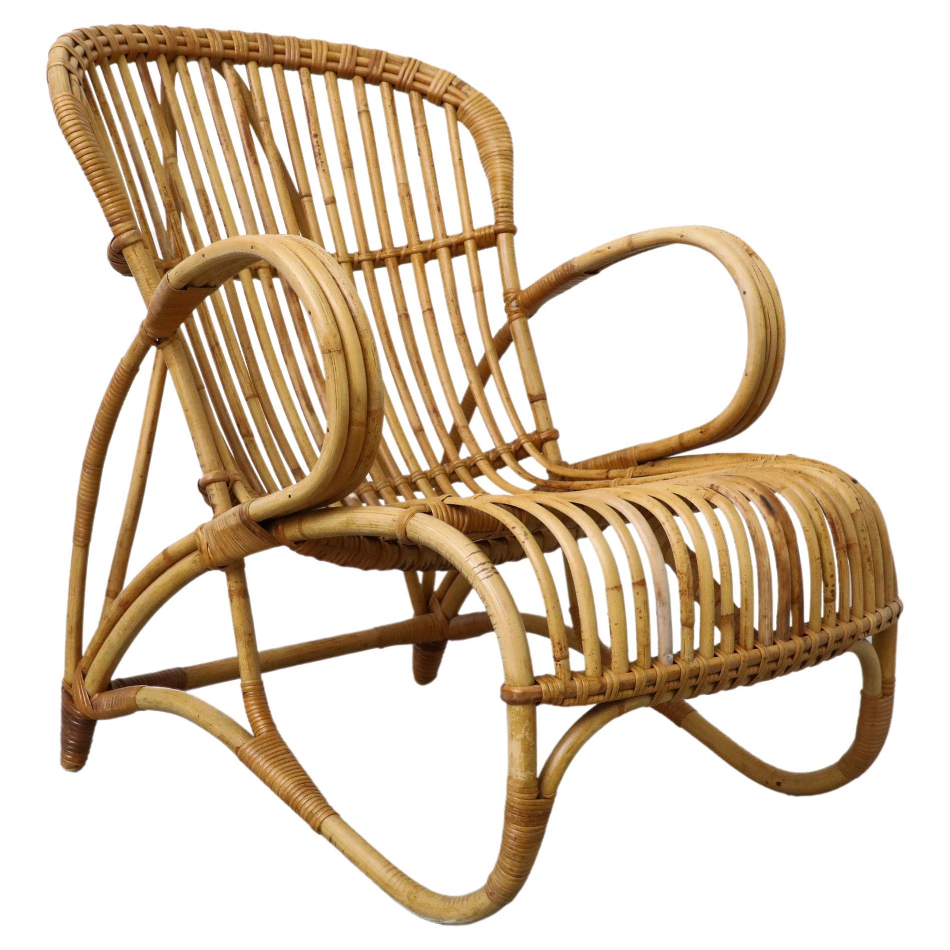Mid-Century Franco Albini Attributed Bamboo Lounge Chair For Sale at ...