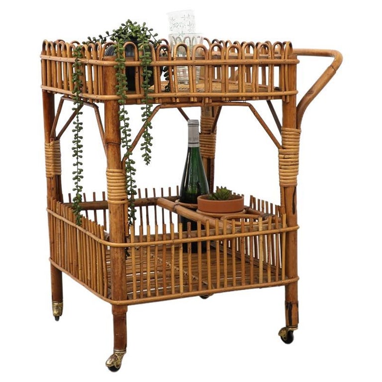 Mid-Century Franco Albini Inspired Bamboo Bar Cart at 1stDibs