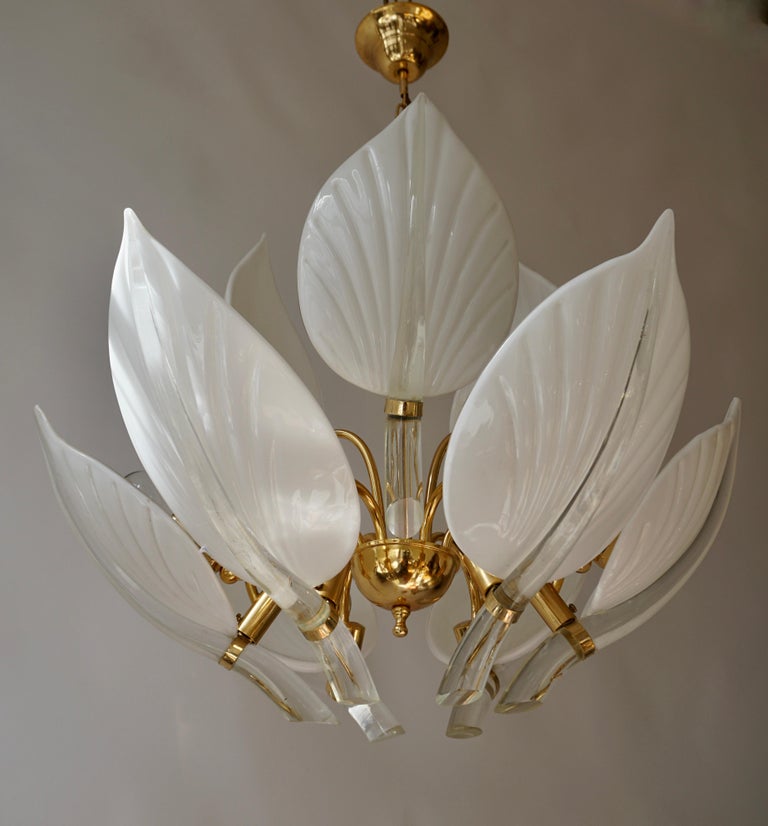 Midcentury Franco Luce for Seguso White Glass Leaf Nine Light Fixture ...