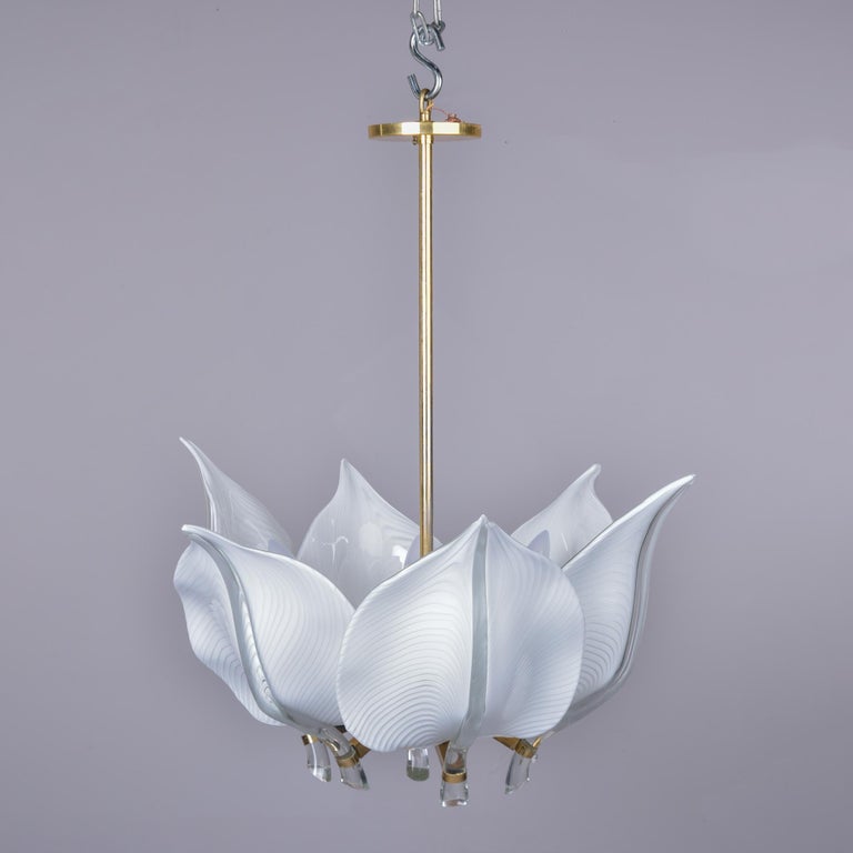 Mid Century Franco Luce for Seguso White Glass Leaf Six Light Fixture ...