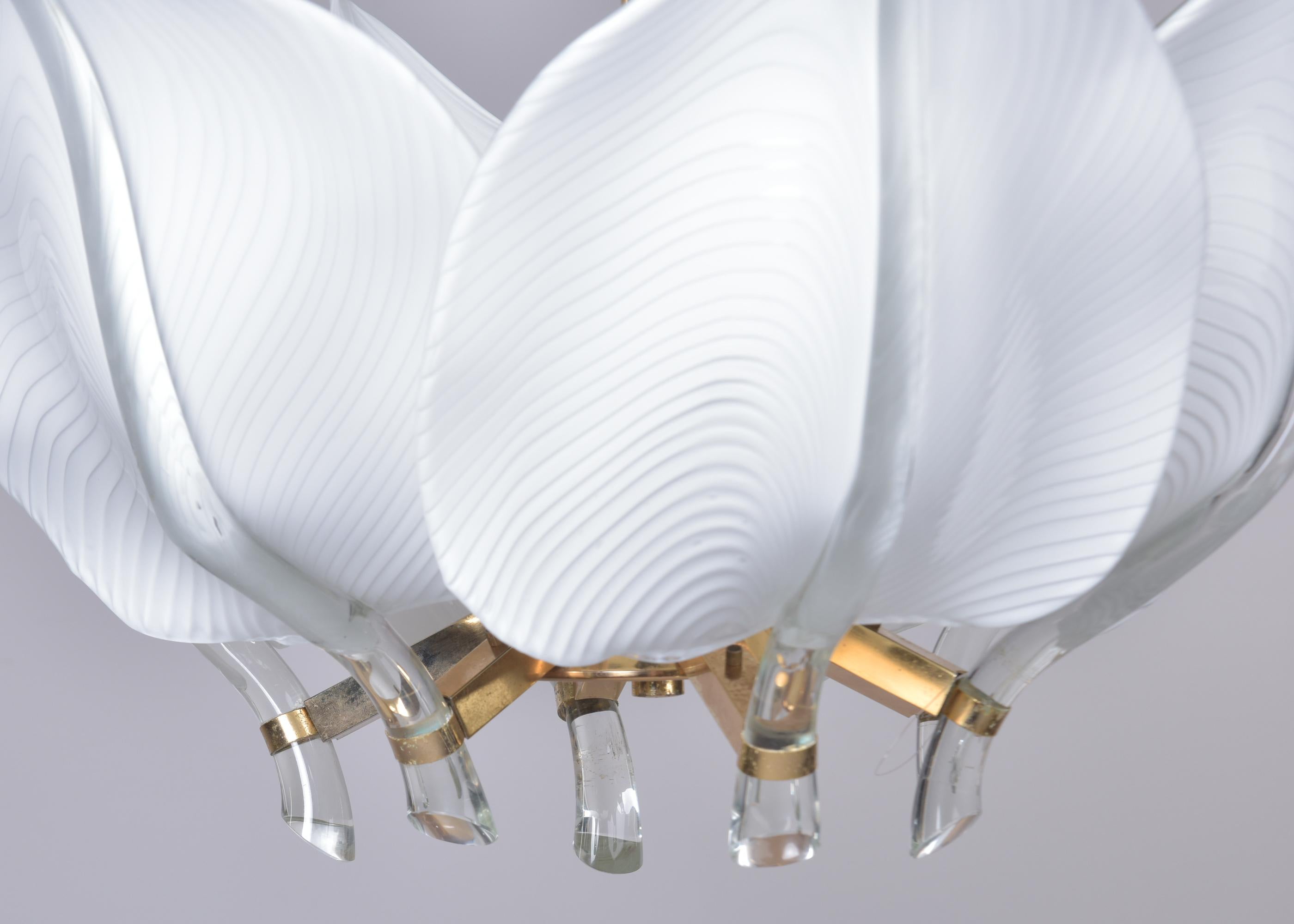Mid Century Franco Luce for Seguso White Glass Leaf Six Light Fixture ...